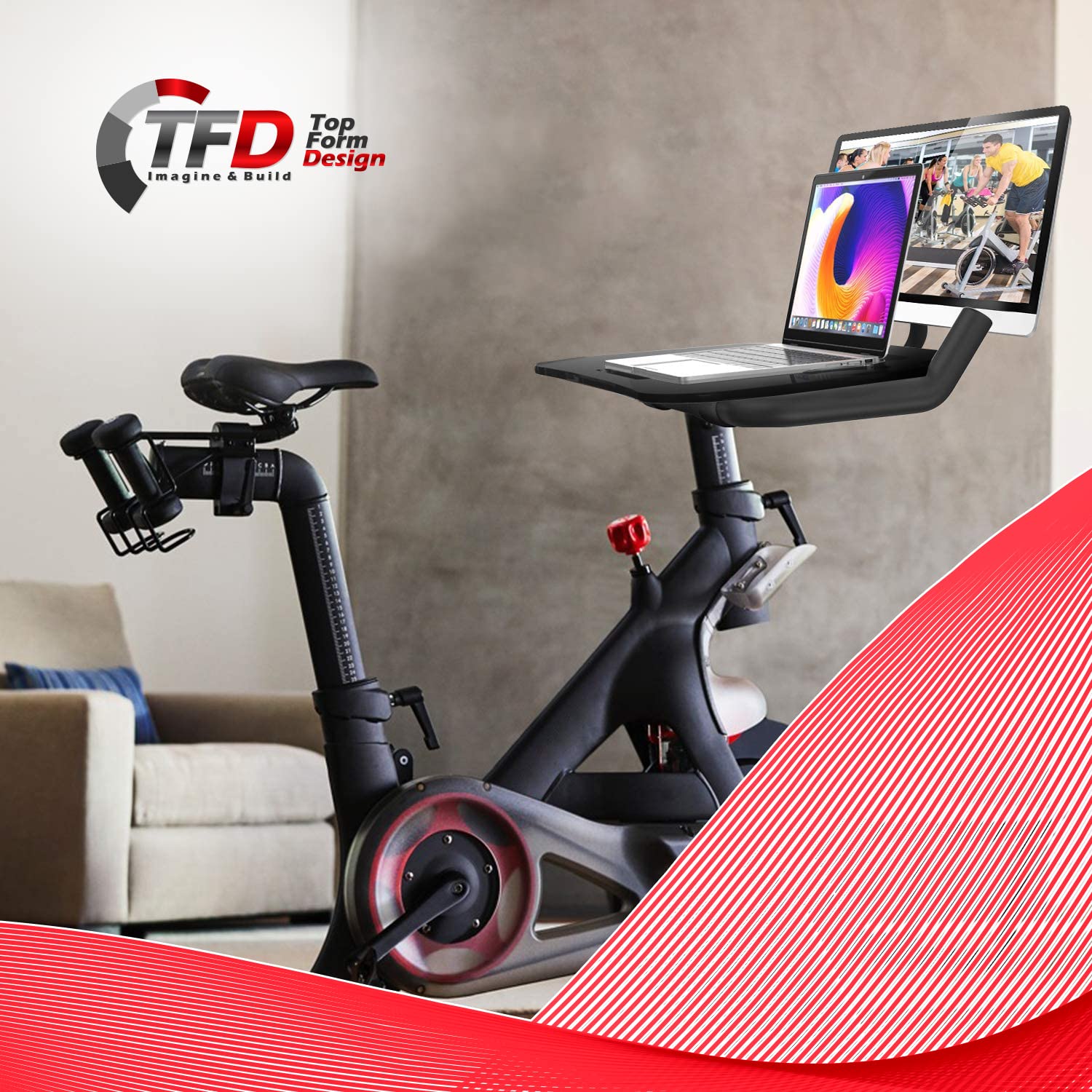 TFD The Tray+ | Compatible with Peloton Bikes+ ONLY (Dark)| Laptop Desk Tray - Premium Holder for Laptop, Tablet, Phone, Books & More - The Ultimate Peloton Accessories