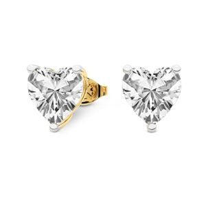 6 carat lab grown diamond earrings | igi certified heart shape solitaire lab diamond stud earrings 3 prong | f-g color, vs1-vs2 clarity | 14k yellow gold | friendly diamonds earrings