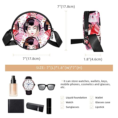 Woman Japanese Crossbody Bag for Women Teen Girls Round Canvas Shoulder Bag Purse Tote Handbag Bag