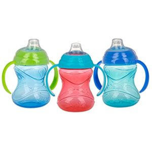 nuby 3 piece no-spill grip n’ sip cup with silicone soft flex spout, 2 handle with clik it lock feature, boy, 10 ounce