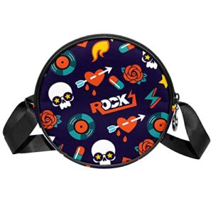 skull rock crossbody bag for women teen girls round canvas shoulder bag purse tote handbag bag