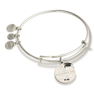 alex and ani celebrations expandable bangle for women, the tassel was worth the hassle charm, shiny silver finish, 2 to 3.5 in