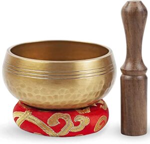 tibetan singing bowl set bronze - master healing grade - pure tone by himalayan bazaar (3.2 inch, gold)