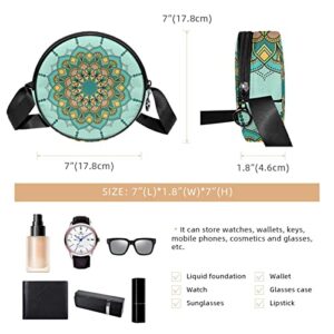 Mandala Boho Green Floral Crossbody Bag for Women Teen Girls Round Canvas Shoulder Bag Purse Tote Handbag Bag