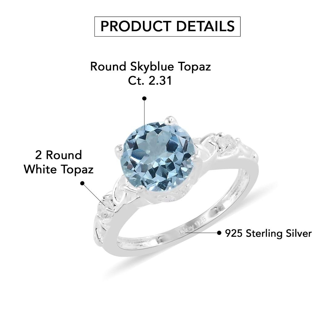 Sky Blue White Topaz November Birthstone Ring for Women 925 Sterling Silver Jewelry Size 10 Ct 2 Birthday Gifts for Women