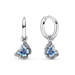 pandora blue butterfly hoop earrings - unique earrings for women - great gift for her - made with sterling silver, cubic zirconia & enamel