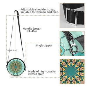 Mandala Boho Green Floral Crossbody Bag for Women Teen Girls Round Canvas Shoulder Bag Purse Tote Handbag Bag