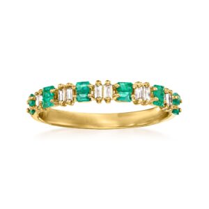 rs pure by ross-simons 0.20 ct. t.w. emerald and .10 ct. t.w. diamond ring in 14kt yellow gold. size 7