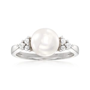 ross-simons 7.5-8.5mm cultured pearl and .13 ct. t.w. diamond ring in sterling silver. size 7