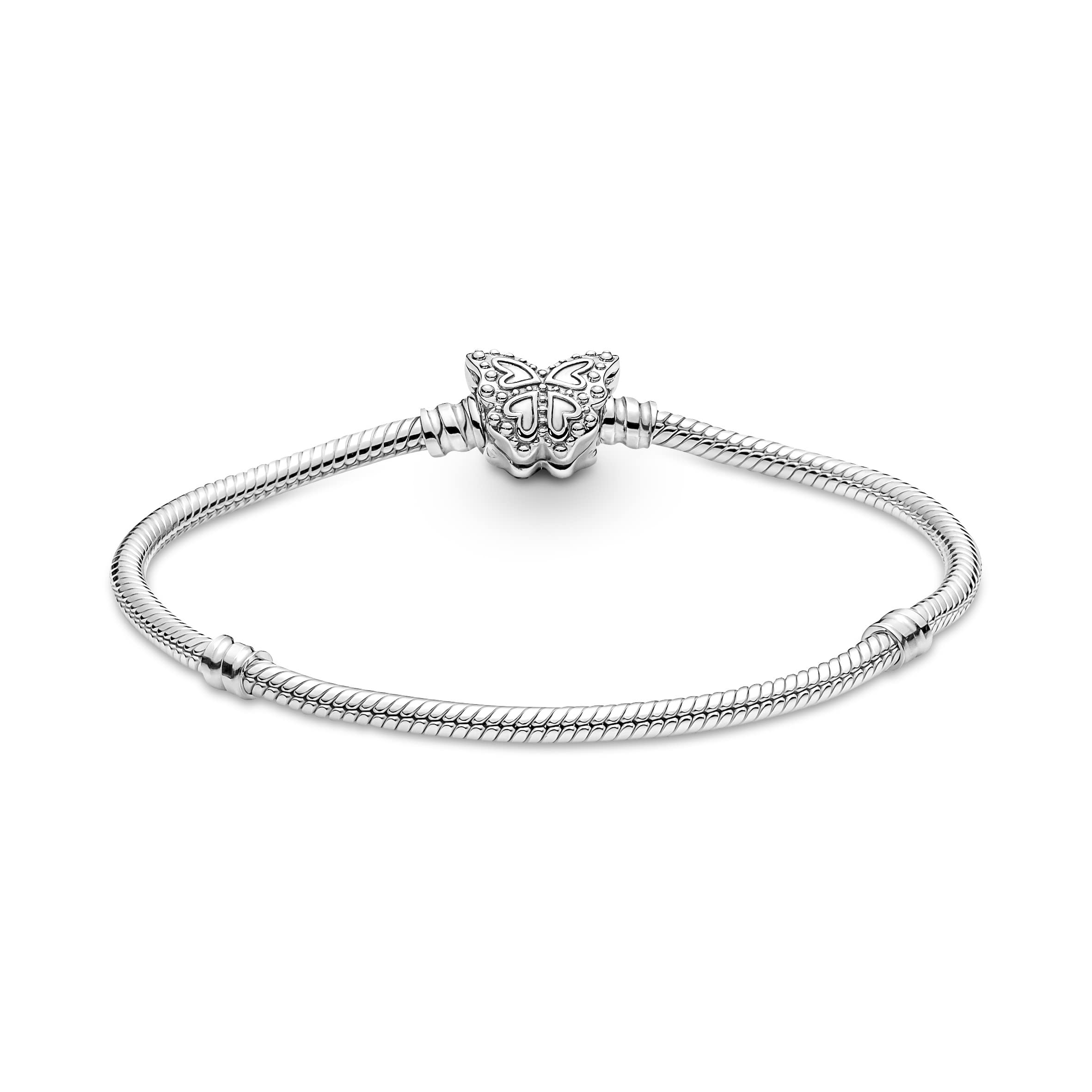 Pandora Moments Butterfly Clasp Snake Chain Bracelet - Compatible Moments Charms - Sterling Silver & Cubic Zirconia Charm Bracelet for Women - Gift for Her - 6.7"