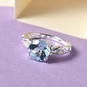 Sky Blue White Topaz November Birthstone Ring for Women 925 Sterling Silver Jewelry Size 10 Ct 2 Birthday Gifts for Women