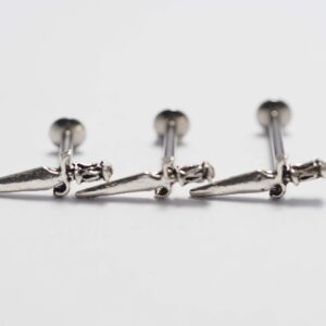 Sterling Silver Dagger - 16g Surgical stainless steel Labret Barbell, Push Pin Post , Flat Back ,Cartilage earring, Piercing Jewelry (6 Millimeters)