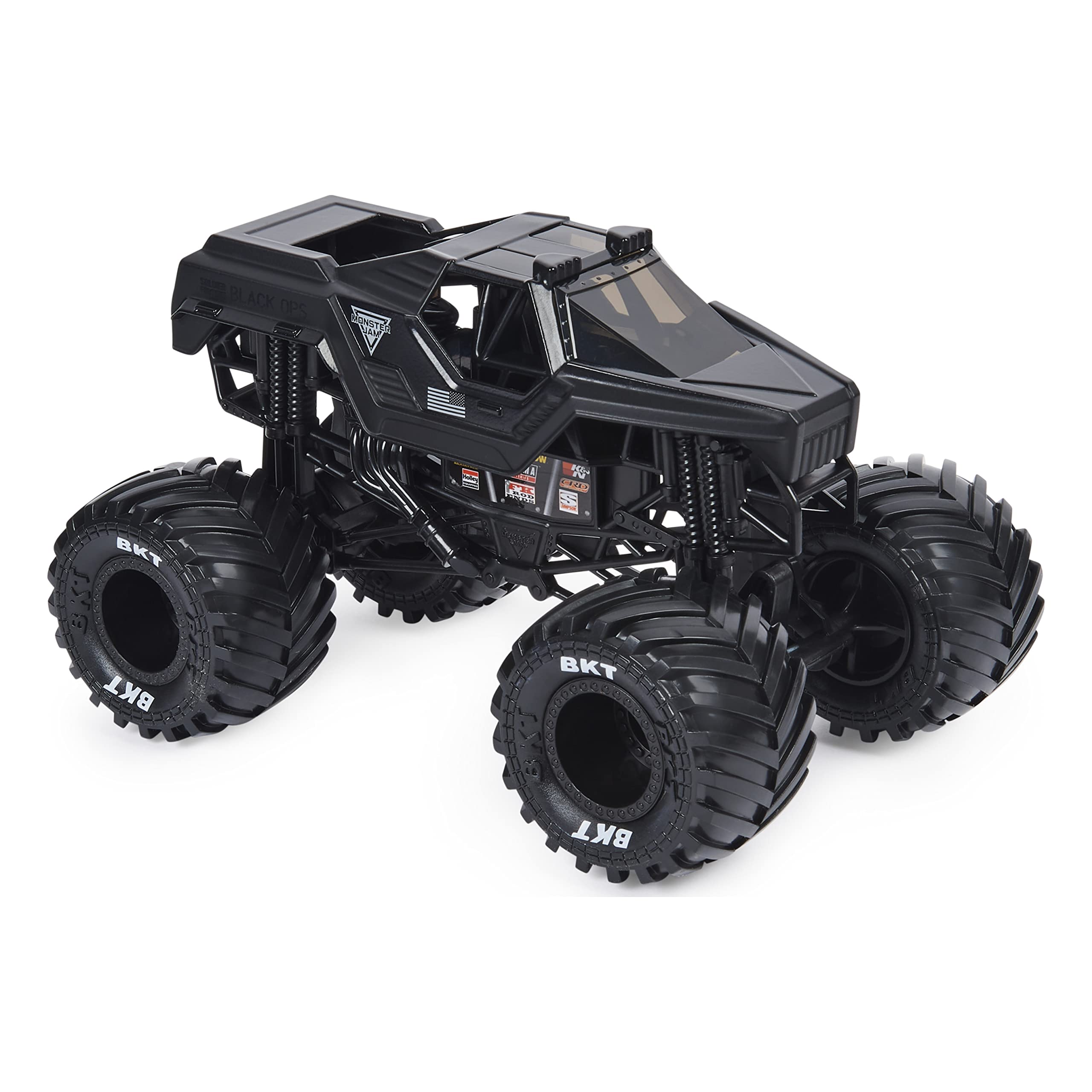 Monster Jam Official Soldier Fortune Truck, Retro Soldier Fortune Black Ops Collector 1:24 Scale Die-Cast Vehicle - Chrome Rims & BKT Tread Tires, Use In All Playsets - Collectible For Fans & Birthday