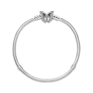 Pandora Moments Butterfly Clasp Snake Chain Bracelet - Compatible Moments Charms - Sterling Silver & Cubic Zirconia Charm Bracelet for Women - Gift for Her - 6.7"