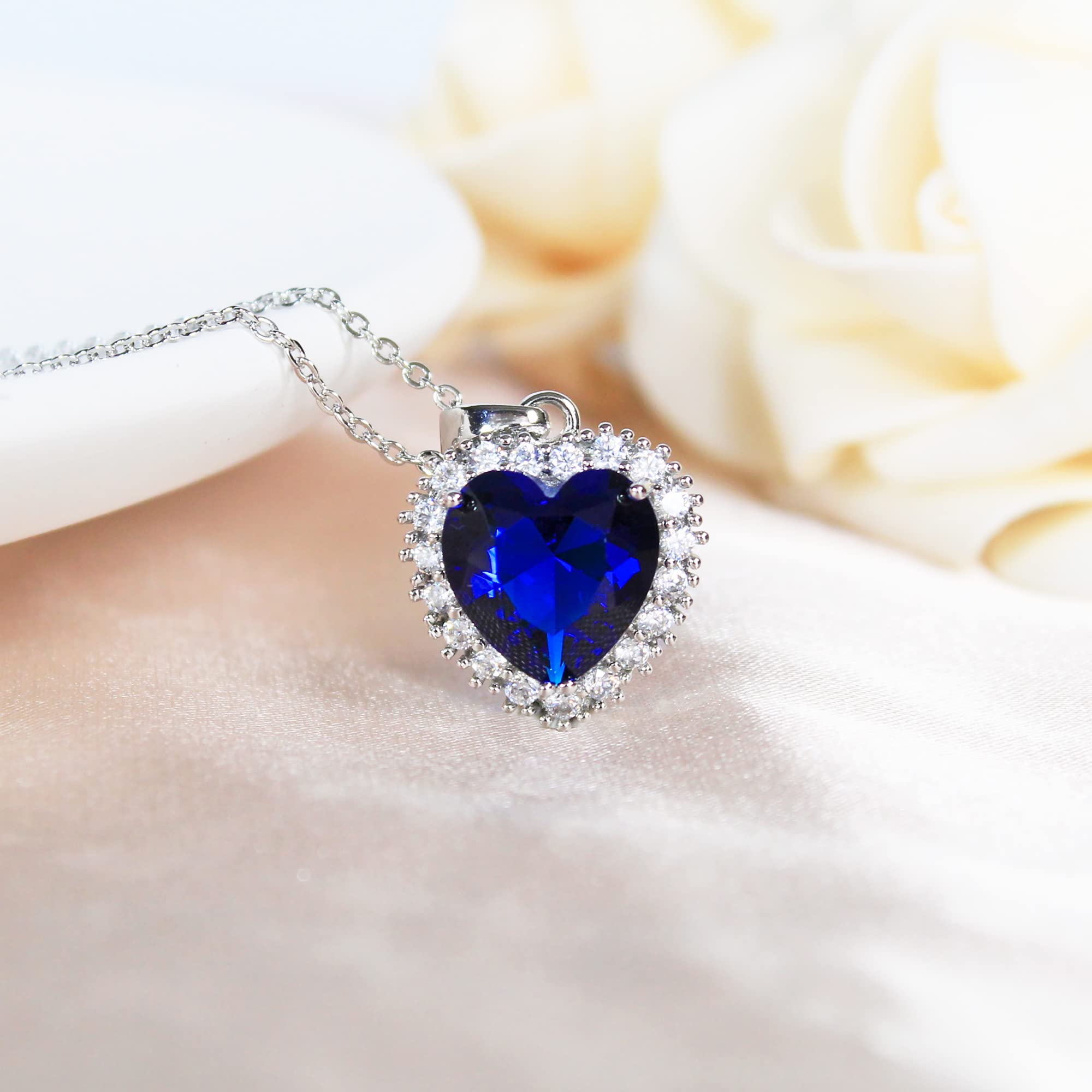 CHERUBIC Titanic Heart of the Ocean Necklace, Forever Love Heart Necklace Pendant Shining Crystal Zircon Jewelry Gifts For Women