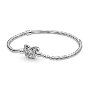 pandora moments butterfly clasp snake chain bracelet - compatible moments charms - sterling silver & cubic zirconia charm bracelet for women - gift for her - 6.7"