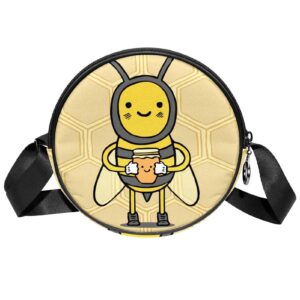 bee animal crossbody bag for women teen girls round canvas shoulder bag purse tote handbag bag