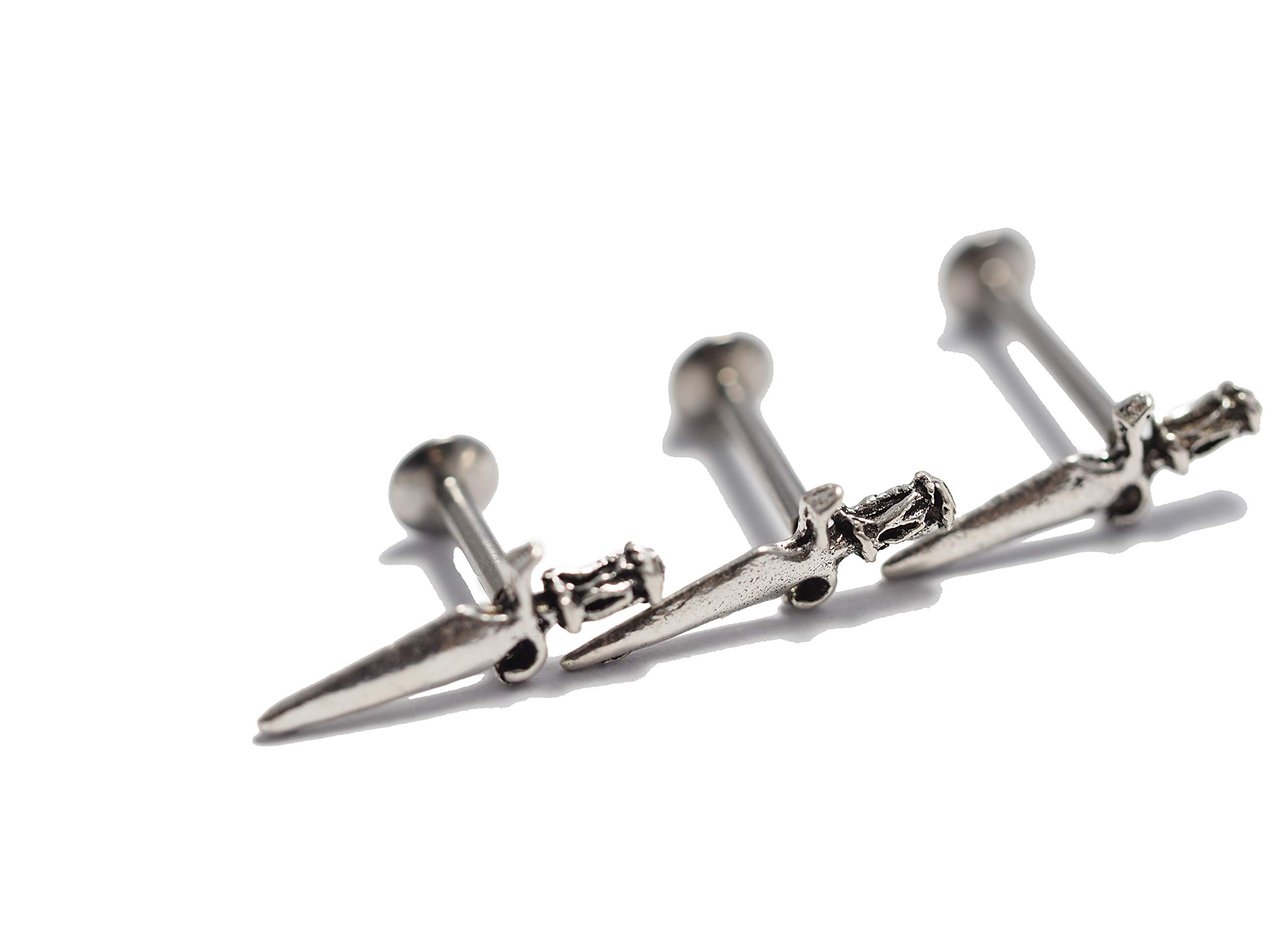 Sterling Silver Dagger - 16g Surgical stainless steel Labret Barbell, Push Pin Post , Flat Back ,Cartilage earring, Piercing Jewelry (6 Millimeters)