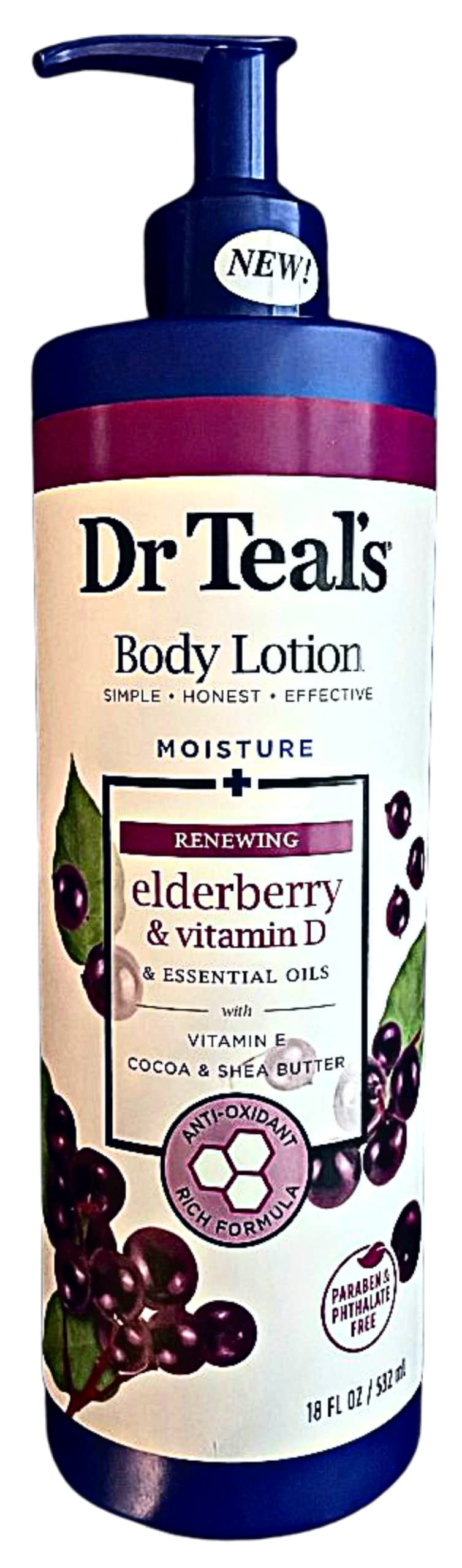 Dr Teal's Elderberry, Vitamin D, & Essential Oils with Vitamin E, Cocoa & Shea Butter Moisturizing Body Lotion, 18 oz, pack of 2, Paraben & Phthalate Free