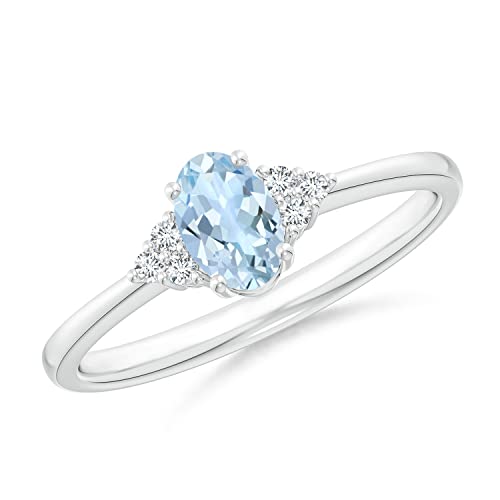 CARILLON 925 Sterling Silver 1.10 Ctw Oval Aquamarine Gemstone Women Engagement Solitaire Accents Ring (Sterling Silver, 6.5)