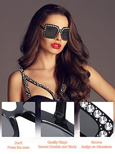 12 Pairs Crystal Oversized Sunglasses Rhinestone Square Diamond Sunglasses Frame Retro Sparkling Glasses for Women Men(Bright Colors)