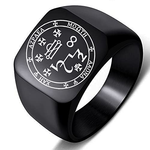 Moveve Handmade Engraved Archangel Azrael Seal Solomon Angel of Death Kabbalah Amulet Stainless Steel Ring