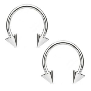 2 pc titanium spikes horseshoe nose helix lip nipple septum tongue ring 14g - 11mm