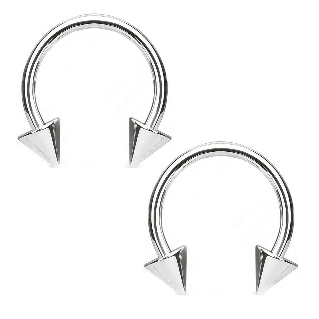 2 pc Titanium Spikes Horseshoe Nose Helix Lip Nipple Septum Tongue Ring 14G - 10mm