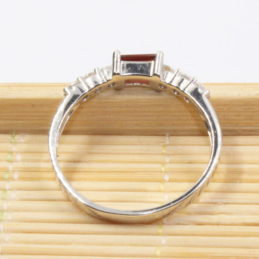 Cute Silver Garnet Ring 3mm*5mm Real Garnet Silver Jewelry (4.5)