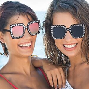 12 Pairs Crystal Oversized Sunglasses Rhinestone Square Diamond Sunglasses Frame Retro Sparkling Glasses for Women Men(Bright Colors)