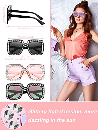 12 Pairs Crystal Oversized Sunglasses Rhinestone Square Diamond Sunglasses Frame Retro Sparkling Glasses for Women Men(Bright Colors)