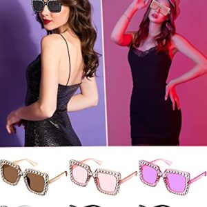 12 Pairs Crystal Oversized Sunglasses Rhinestone Square Diamond Sunglasses Frame Retro Sparkling Glasses for Women Men(Bright Colors)