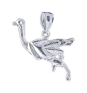 sterling silver ostrich charm pendant high polish finish with 18 inch necklace (with 18 inch sterling silver rolo chain)