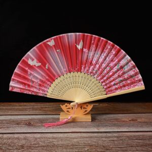 chinese japanese traditional fan folding fan ancient wind female hanfu summer dance folding classical installation with the stream su xiaozhu fan yissing (color : butterfly)