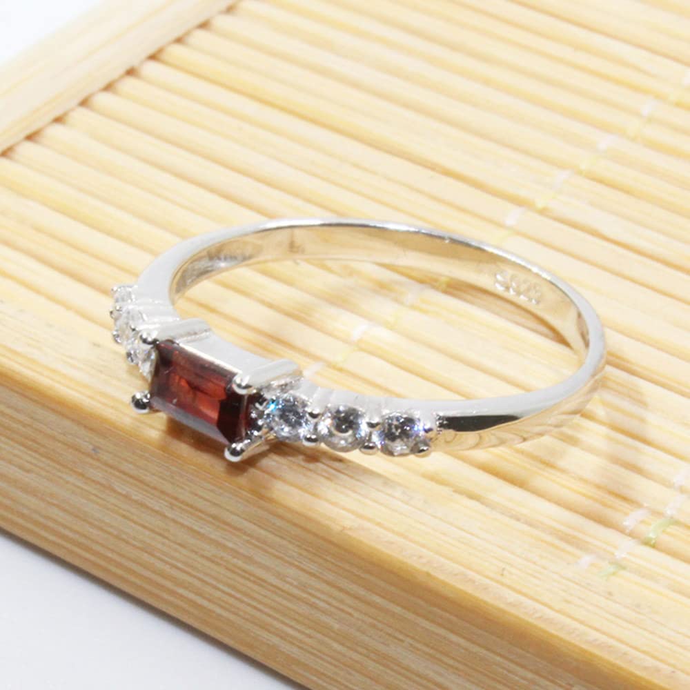 Cute Silver Garnet Ring 3mm*5mm Real Garnet Silver Jewelry (4.5)