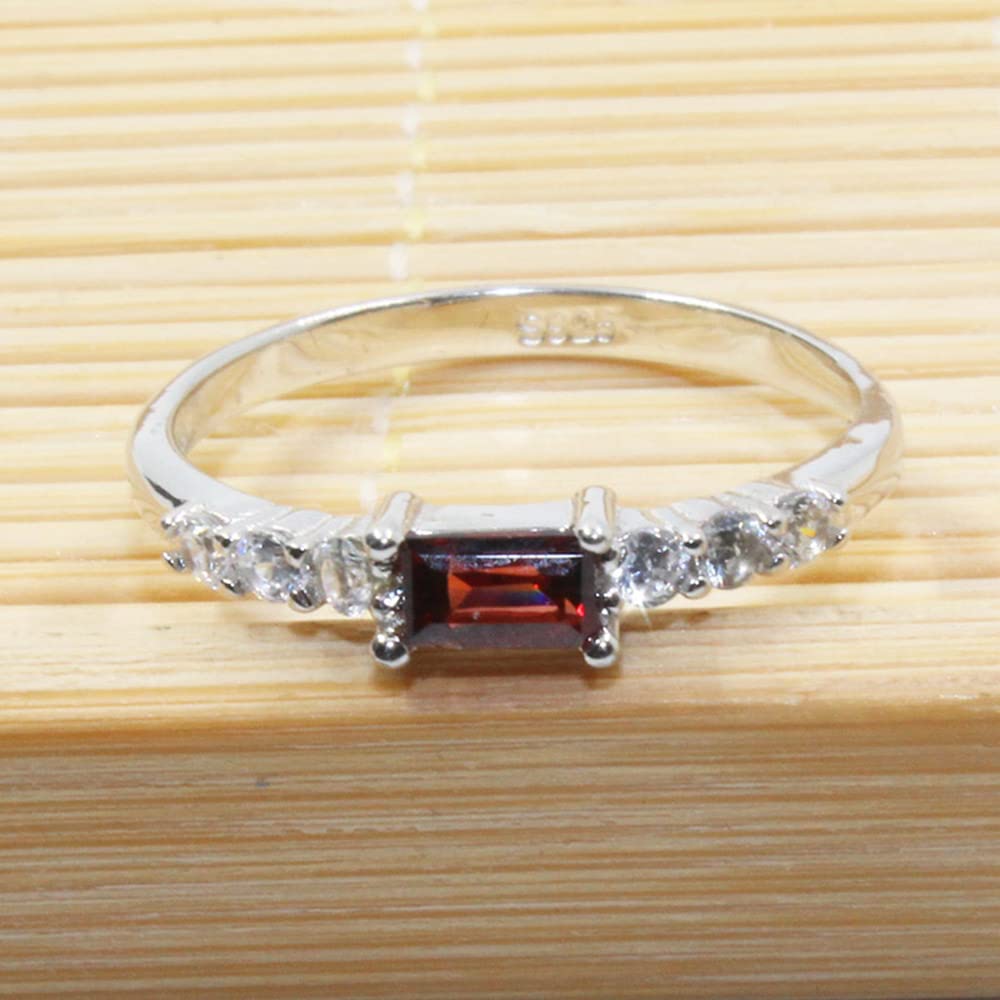 Cute Silver Garnet Ring 3mm*5mm Real Garnet Silver Jewelry (4.5)