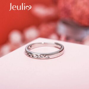 Jeulia Couple Rings Sterling Silver Vine Flower Design Adjustable Band for Women Men Valentines Day Engagement Matching Ring Set Wedding Anniversary Promise Endless Love Rings (Women's Band)