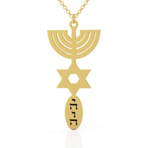 925 sterling silver messianic seal necklace pendant spiritual religious jewelry grafted charm with yhvh yhwh adonai jehovah yahweh hebrew jewish tetragrammaton symbol - gold plated 20" inches