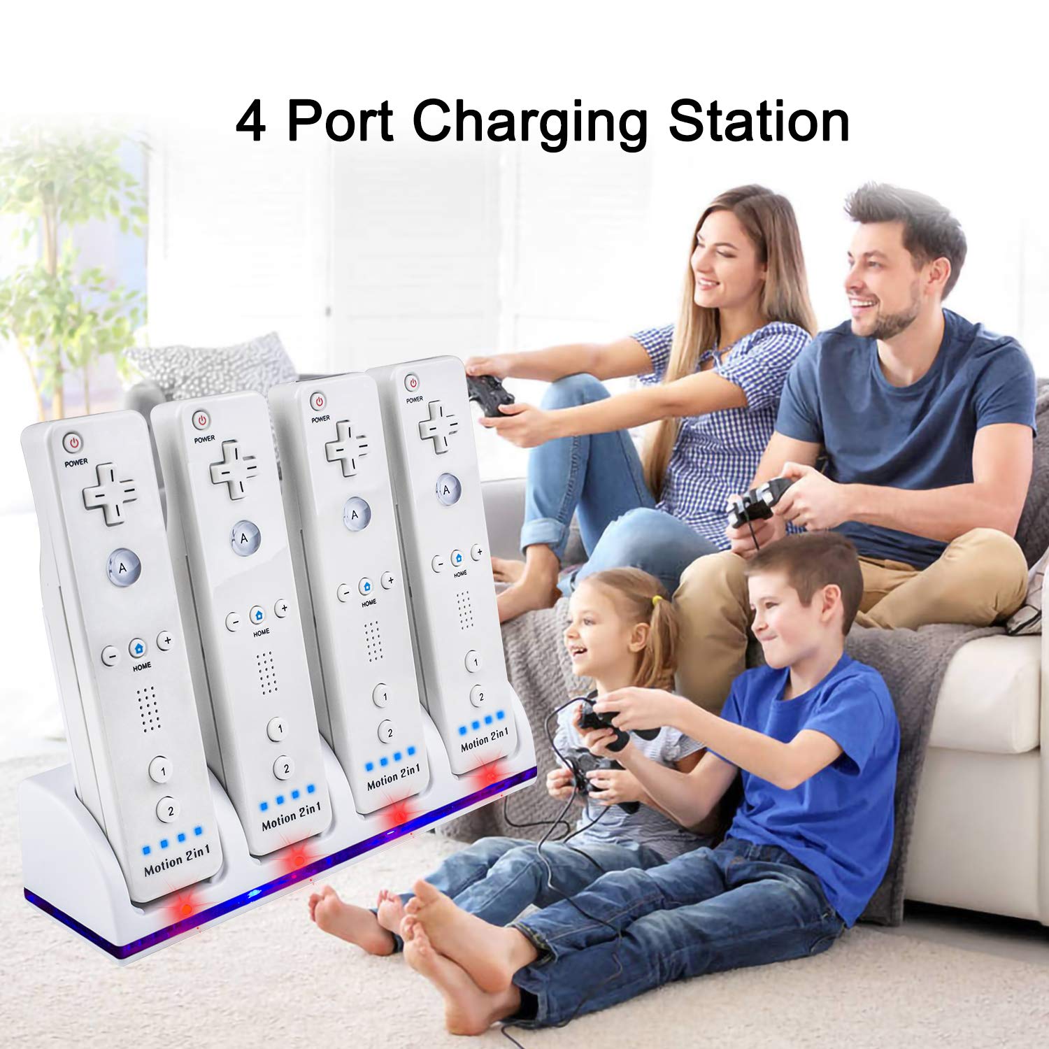 Upgraded Wii Remote Controller Covanm 4 Port Wii Charging Station with 4 Rechargeable Battery for Wii (4 Port Charging Station+4 Replacement Batteries+USB Cable+Free USB Wall Charger