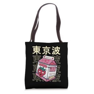 strawberry milk carton japanese kawaii aesthetic anime girl tote bag