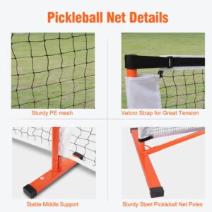 NQV Pickleball Net,22ft Full Court Size Regulation Pickleball Net Portable Outdoor Backyard Driveway Indoor+Weather Resistant Metal Frame Stand+4 Pickleballs+ Duffle Bag+ Chalks