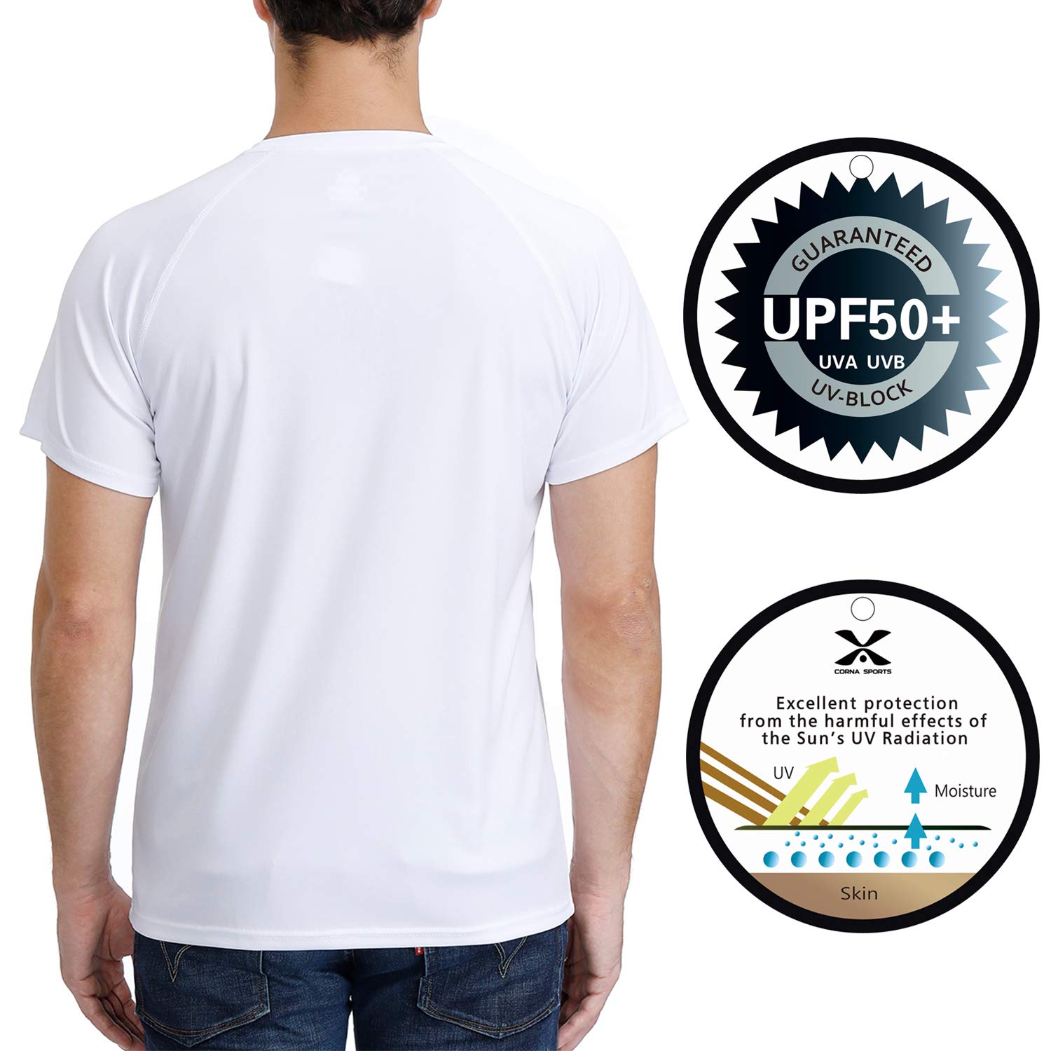 Men's UPF 50+ Sun Protection Shirts Short SleeveQuick Dry Running T-Shirt Lightweight Hiking Sun Shirt(White,M)