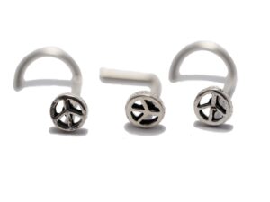 nose stud,peace sign nose stud sterling silver nose stud/nose screw, jewelry nose stud, body piercing jewelry, nose piercing (18g right screw)