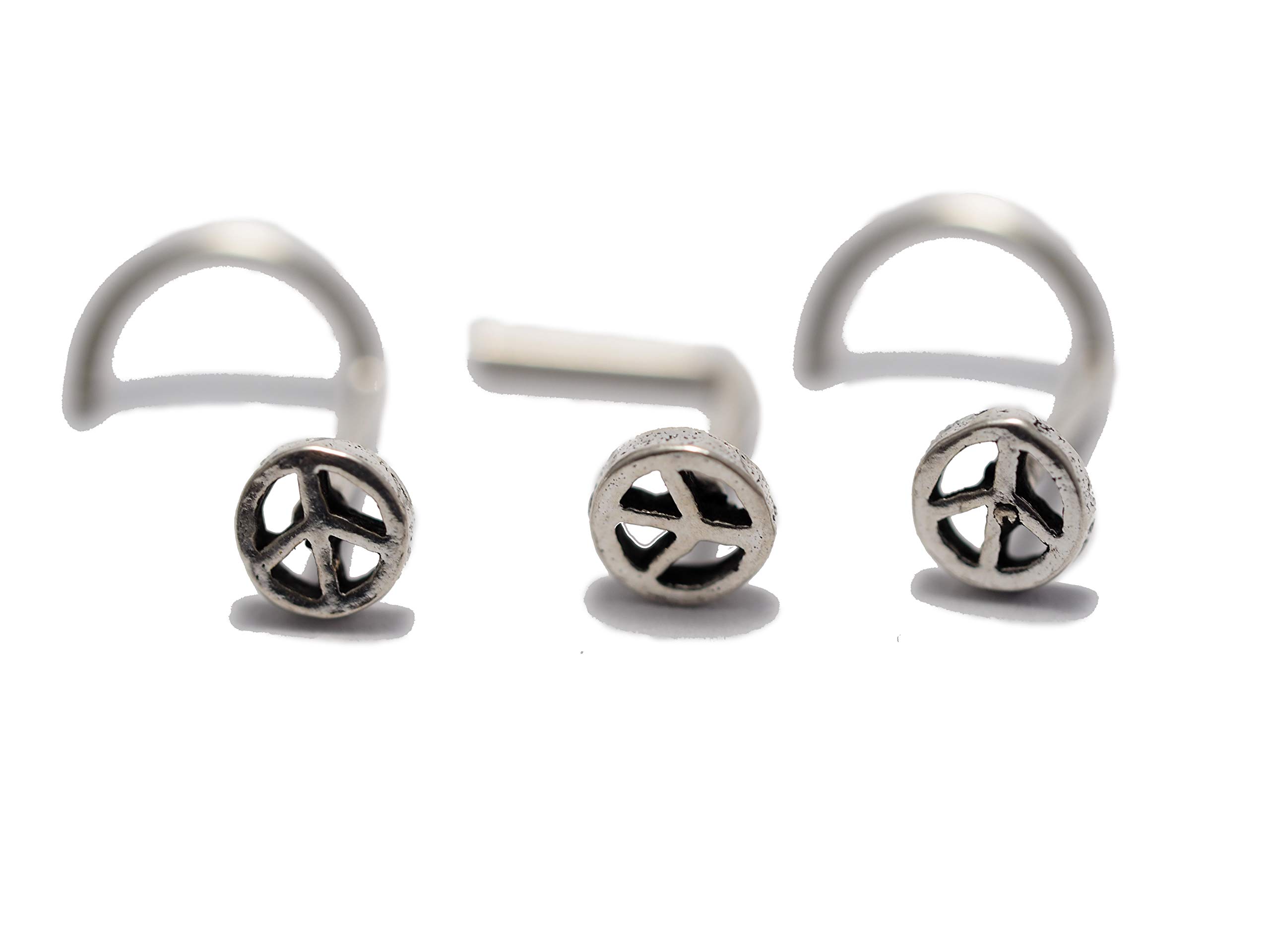 Nose Stud,Peace Sign Nose Stud Sterling Silver Nose Stud/Nose Screw, Jewelry Nose Stud, Body Piercing Jewelry, Nose Piercing (18g Right Screw)