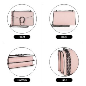 DEEPMEOW Crossbody Shoulder Evening Bag for Women - Snake Printed Leather Messenger Bag Chain Strap Clutch Small Square Satchel Purse（Pink）