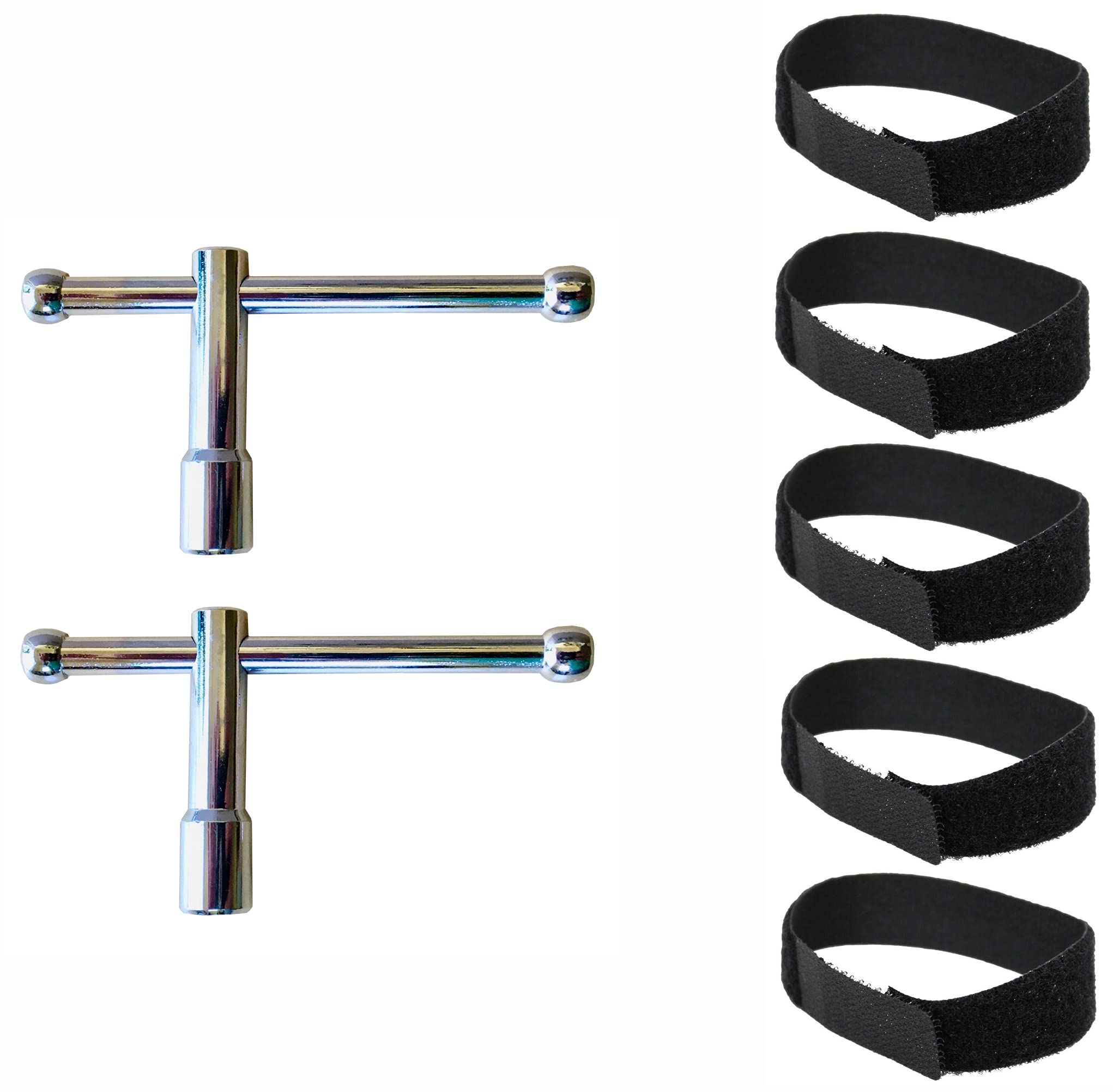 Alesis Assembly Rack Tool 2 Pack - Sliding Bar Drum Head Tuning Key and Silverline Audio 5 Pack Drum Cable Wrap Bundle