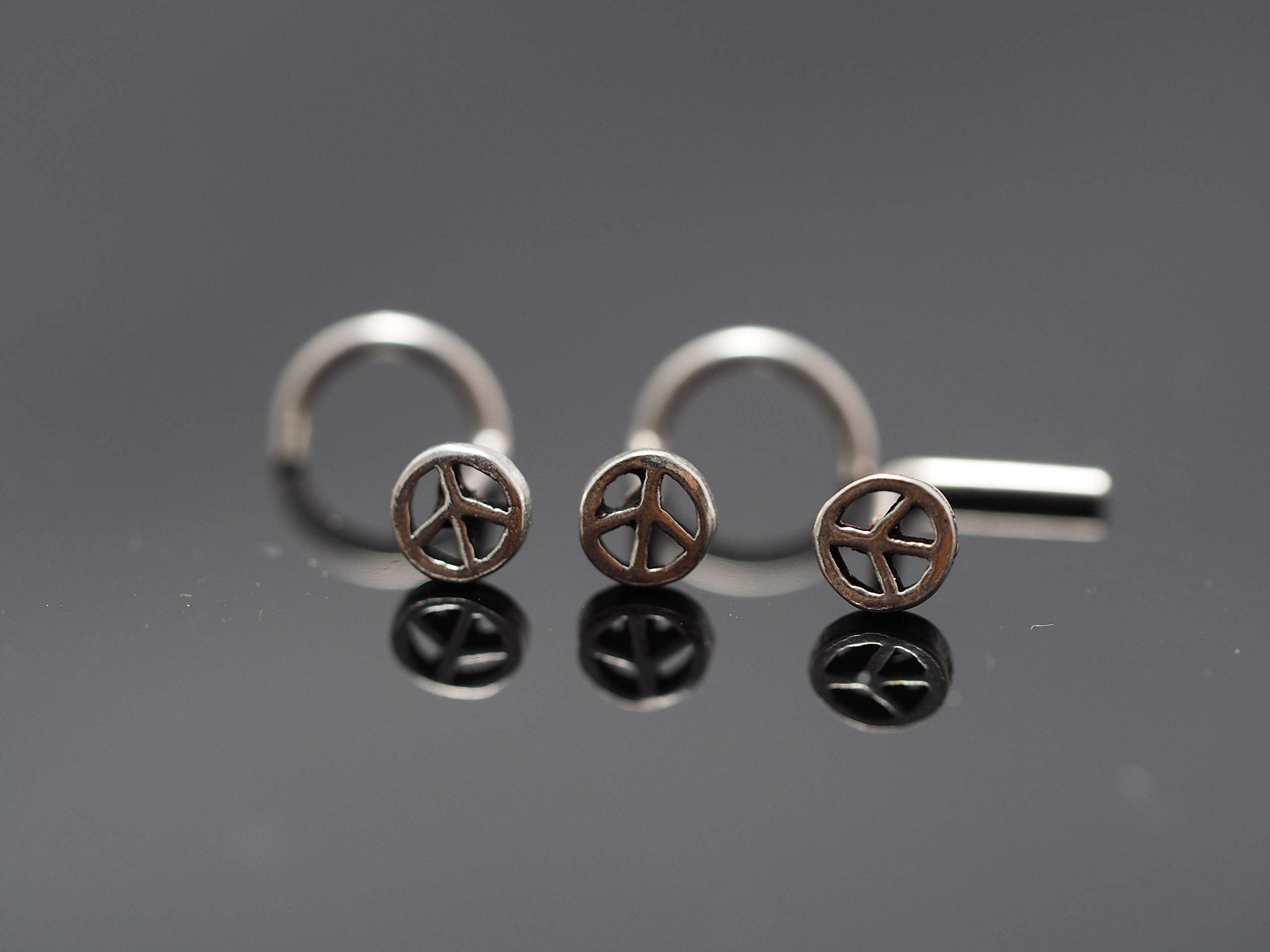 Nose Stud,Peace Sign Nose Stud Sterling Silver Nose Stud/Nose Screw, Jewelry Nose Stud, Body Piercing Jewelry, Nose Piercing (18g Right Screw)