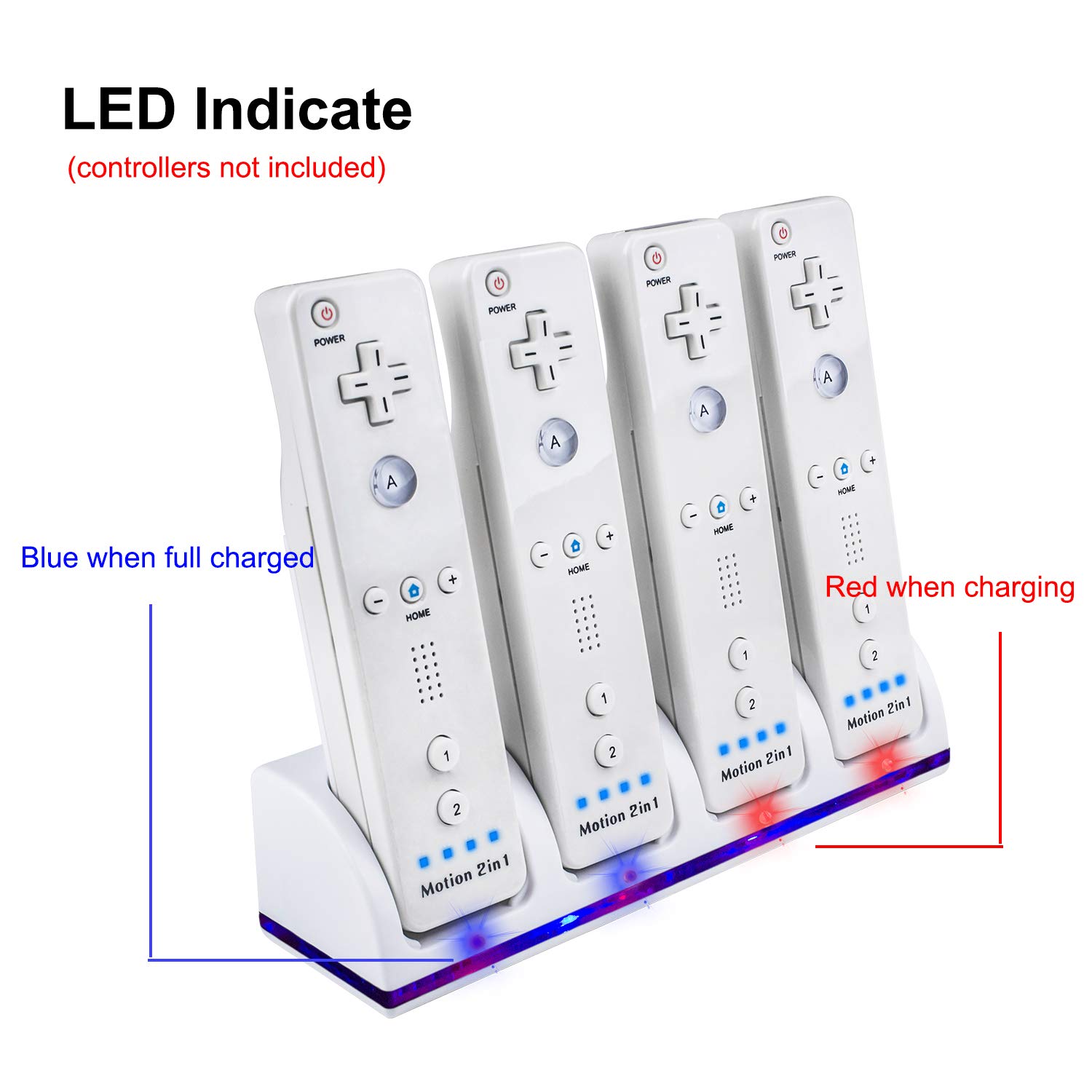 Upgraded Wii Remote Controller Covanm 4 Port Wii Charging Station with 4 Rechargeable Battery for Wii (4 Port Charging Station+4 Replacement Batteries+USB Cable+Free USB Wall Charger