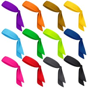 12 pack head tie headbands for men women ninja karate headbands adjustable elastic bandana sweatbands athletic hair wrap bands for sports tennis basketball running workout(bright color)