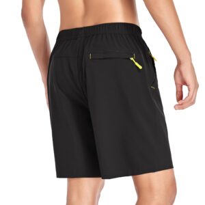 mens shorts athletic 7 inch inseam sports quick dry fit lightwight casual short with zipper pockets (black, us xl)